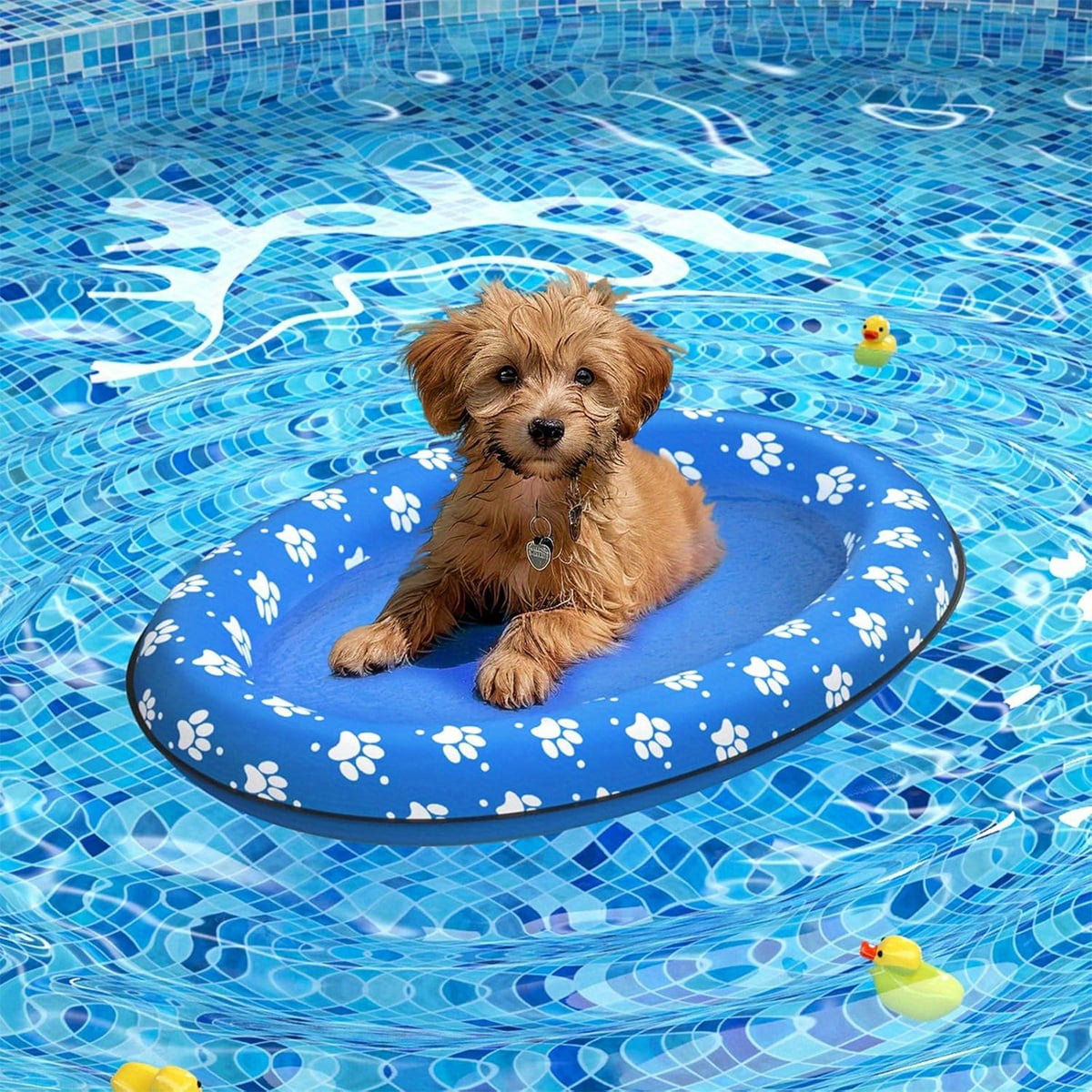 PVC Durable Pet Pool Float with Paw Pattern - 1pc Inflatable Dog Raft ...