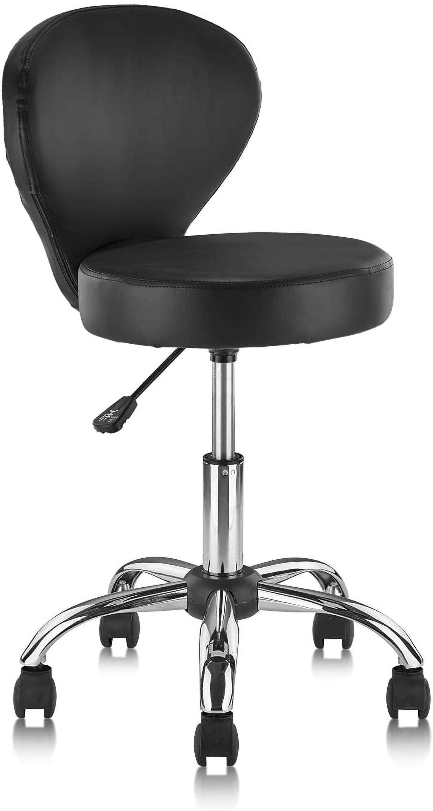 PVC Faux Leather Rolling Swivel Salon Stool Chair with Back Support ...
