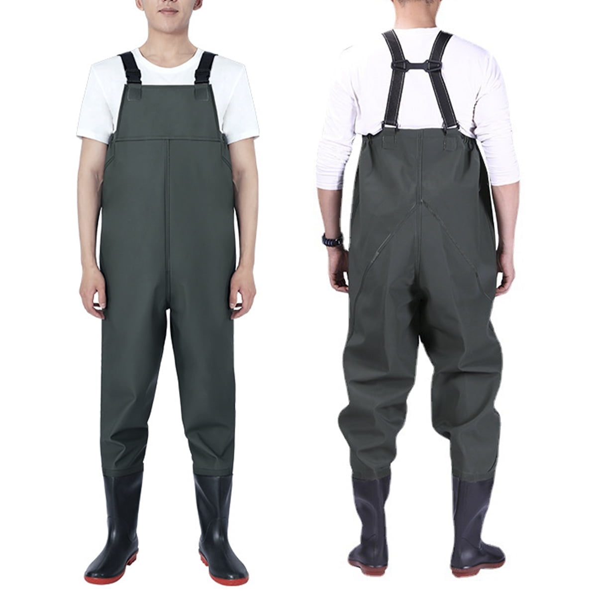 PVC Fishing Chest Waders for Men with Boots, Waterproof Bootfoot Waders ...