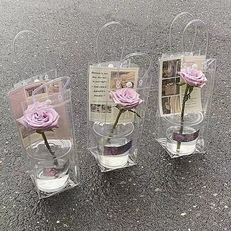 PVC Flower Bag Stall Flower Bag Transparent Tote Bag DIY Simple Cup ...