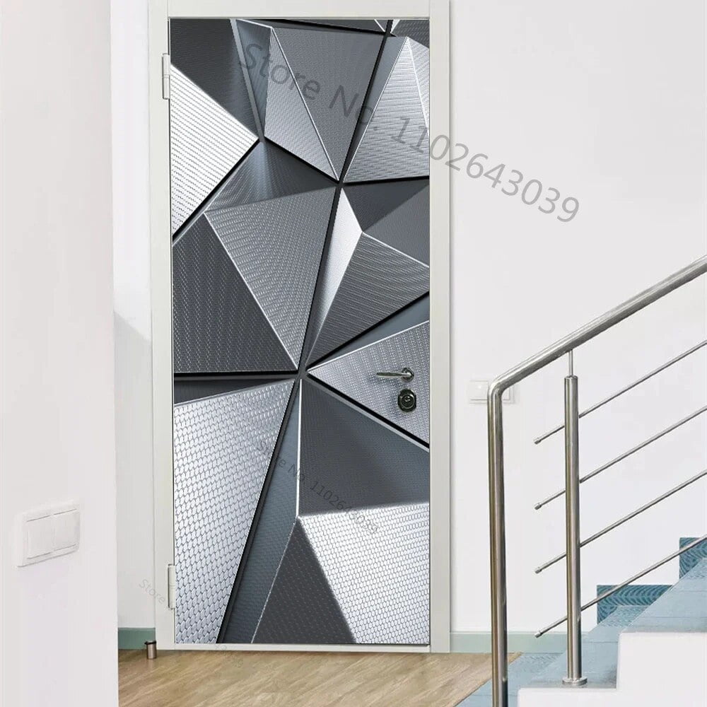 PVC Flowers Geometry Door Sticker Modern 3D Abstract Silver Line ...