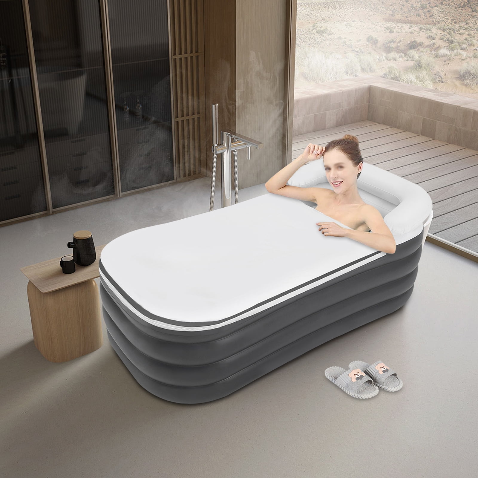 PVC Foldable Portable Standing Bathtub Inflatable Bathtub Unisex Grey ...