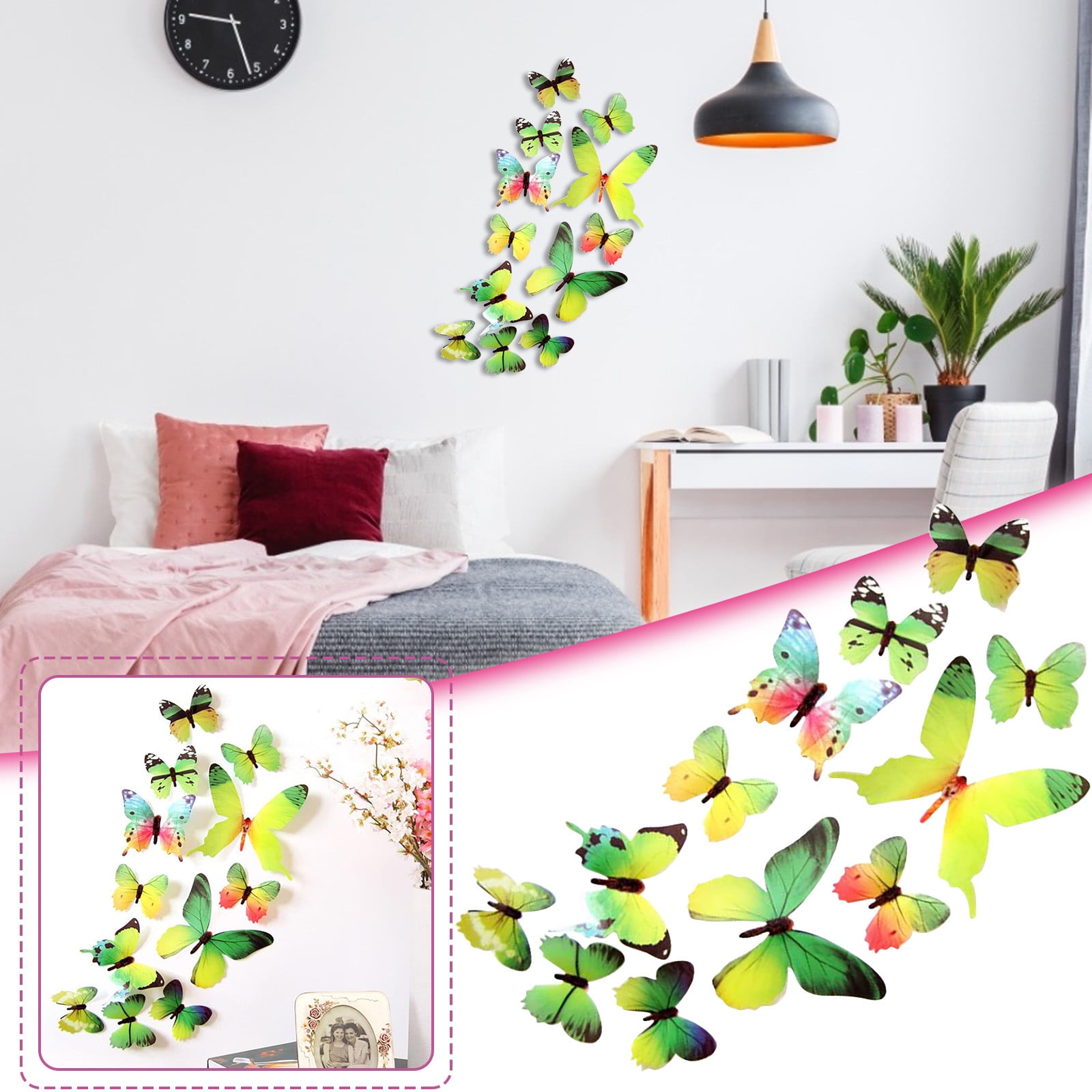 PVC Glossy Simulation Butterflies Set Of 12 Colors Realistic Home Mural ...