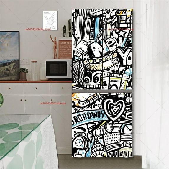 PVC Graffiti Printed Self-adhesive Stickers Refrigerator Waterproof ...