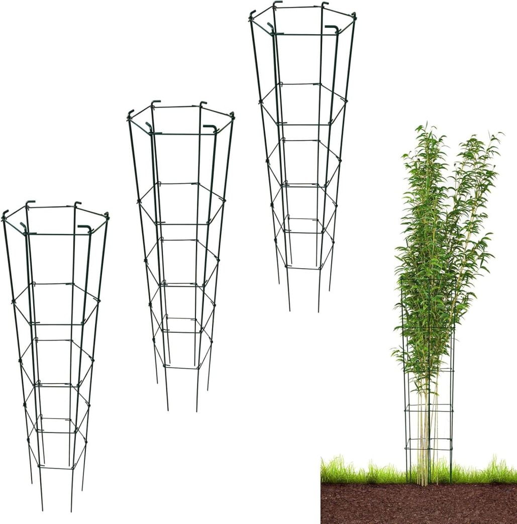 PVC Green Hexagon Folding Tomato Cage Climbing Plant Support Tower ...