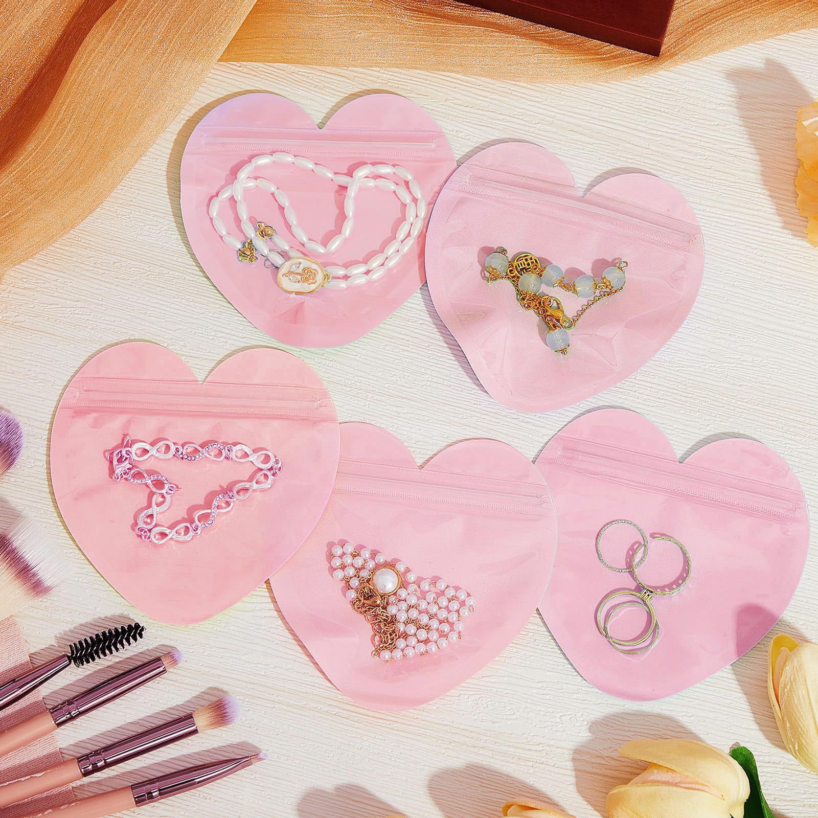 PVC Heart Shaped Pouches, Pink Self-Sealing Bags for Gifts, Party ...