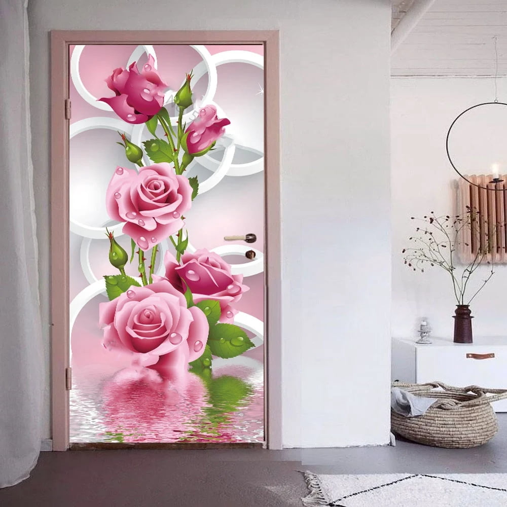 PVC Home r Pink Door Sticker Bathroom Bedroom Self-adhesive Cat Room ...