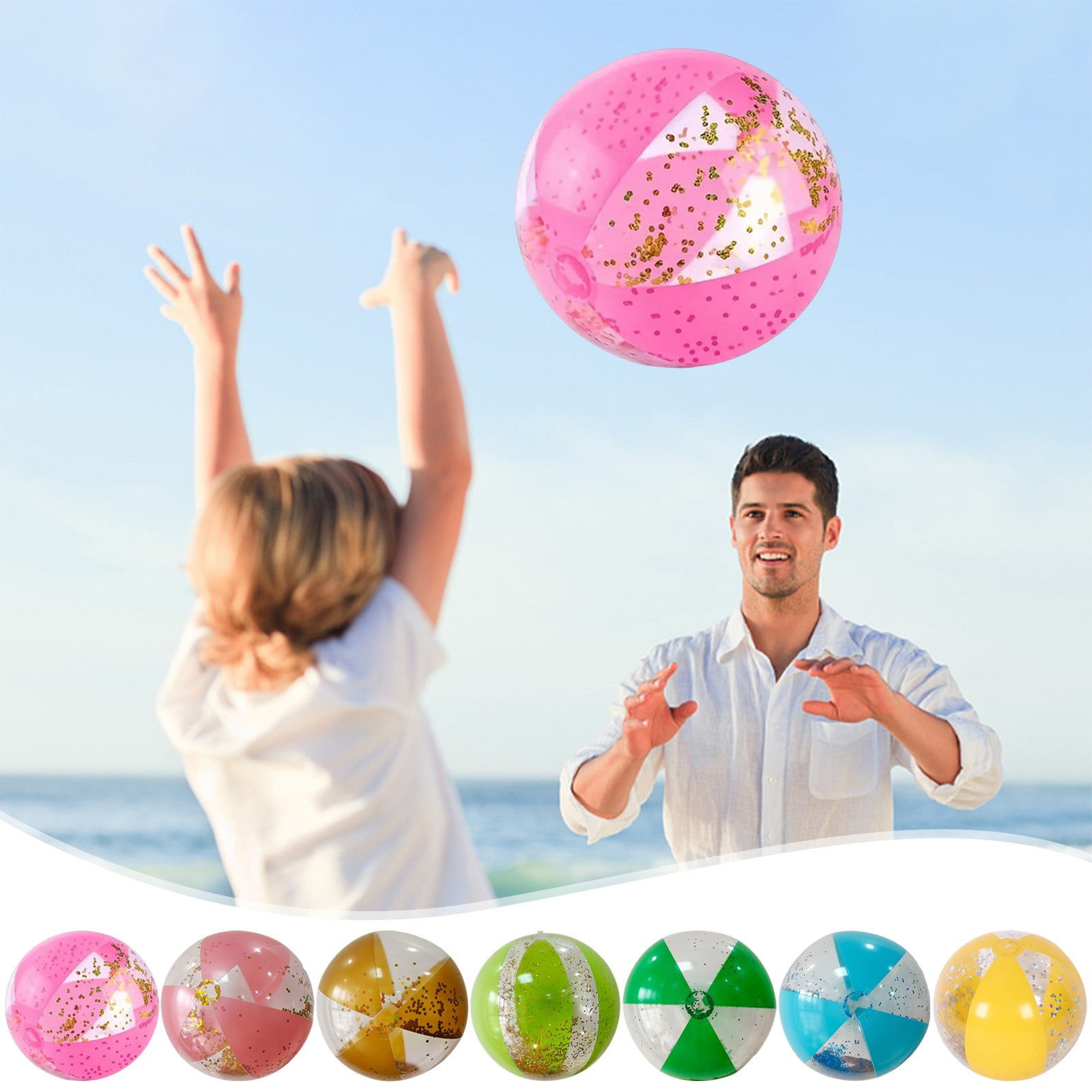 PVC Inflatable Glitter Beach Ball | Semi-Transparent Floating Water Toy ...
