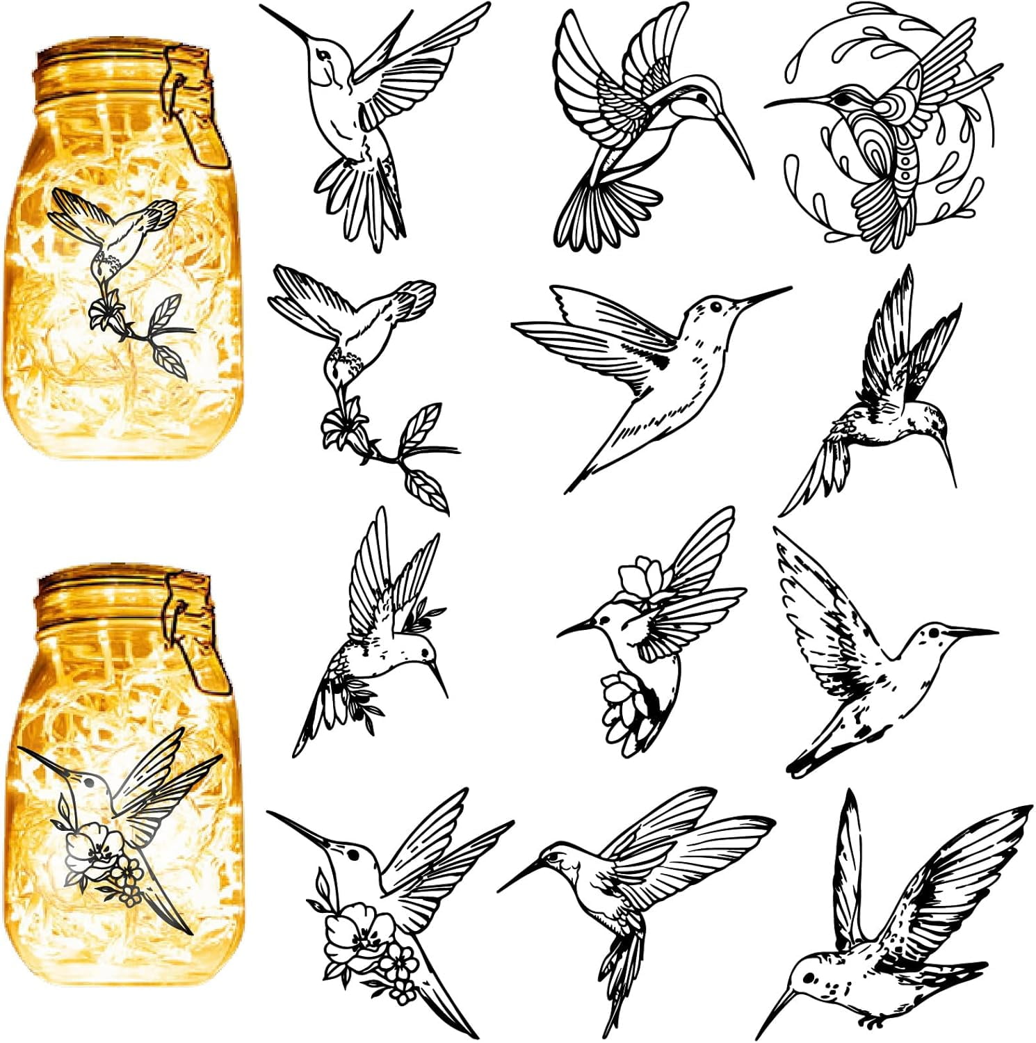 PVC Lamp Film for DIY Colorful Light Hanging Lamp Frosted Glass Jar Hummingbird 100x90mm 12 ...