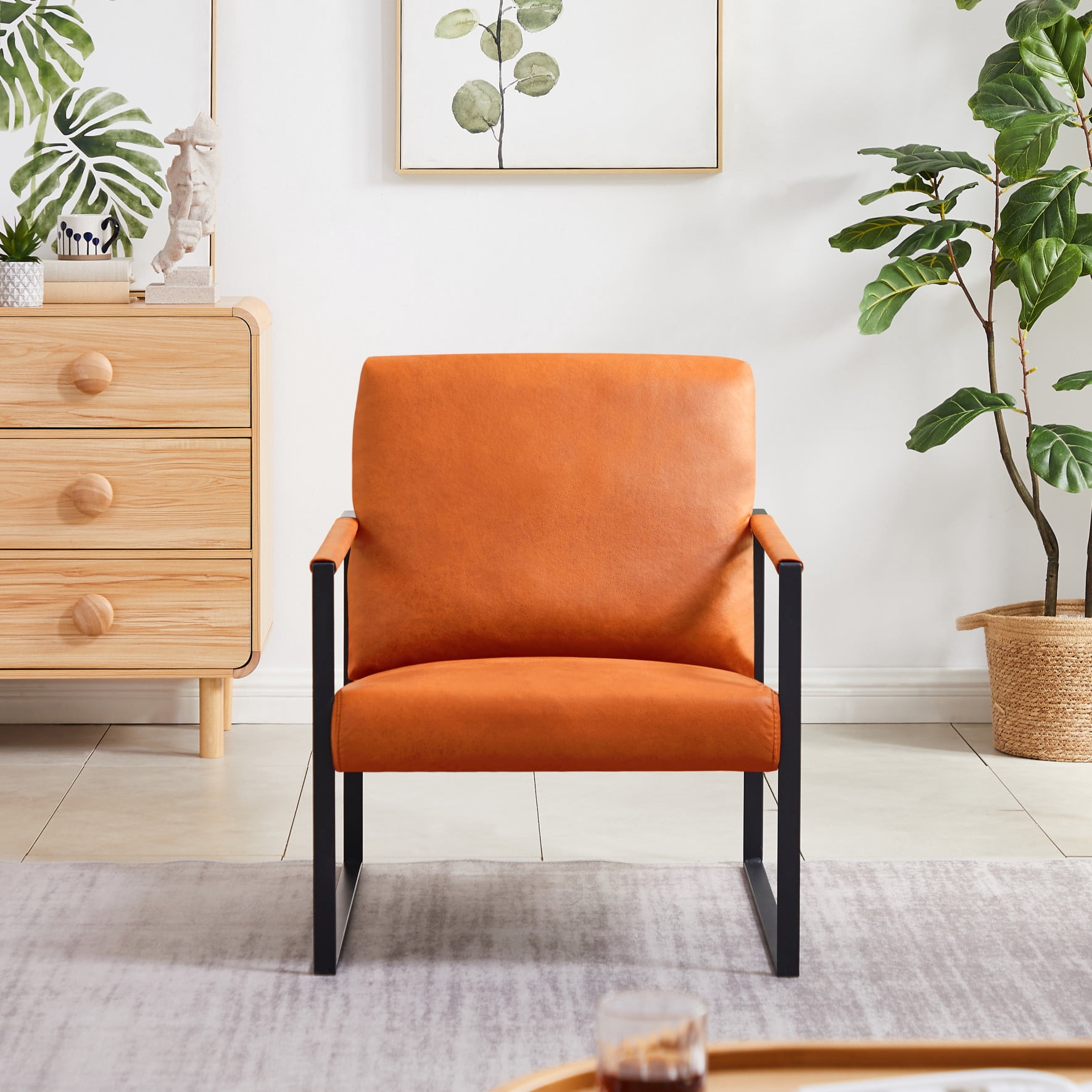 PVC Leather Accent Armchair with Extra Thick Padded Backrest and Seat ...