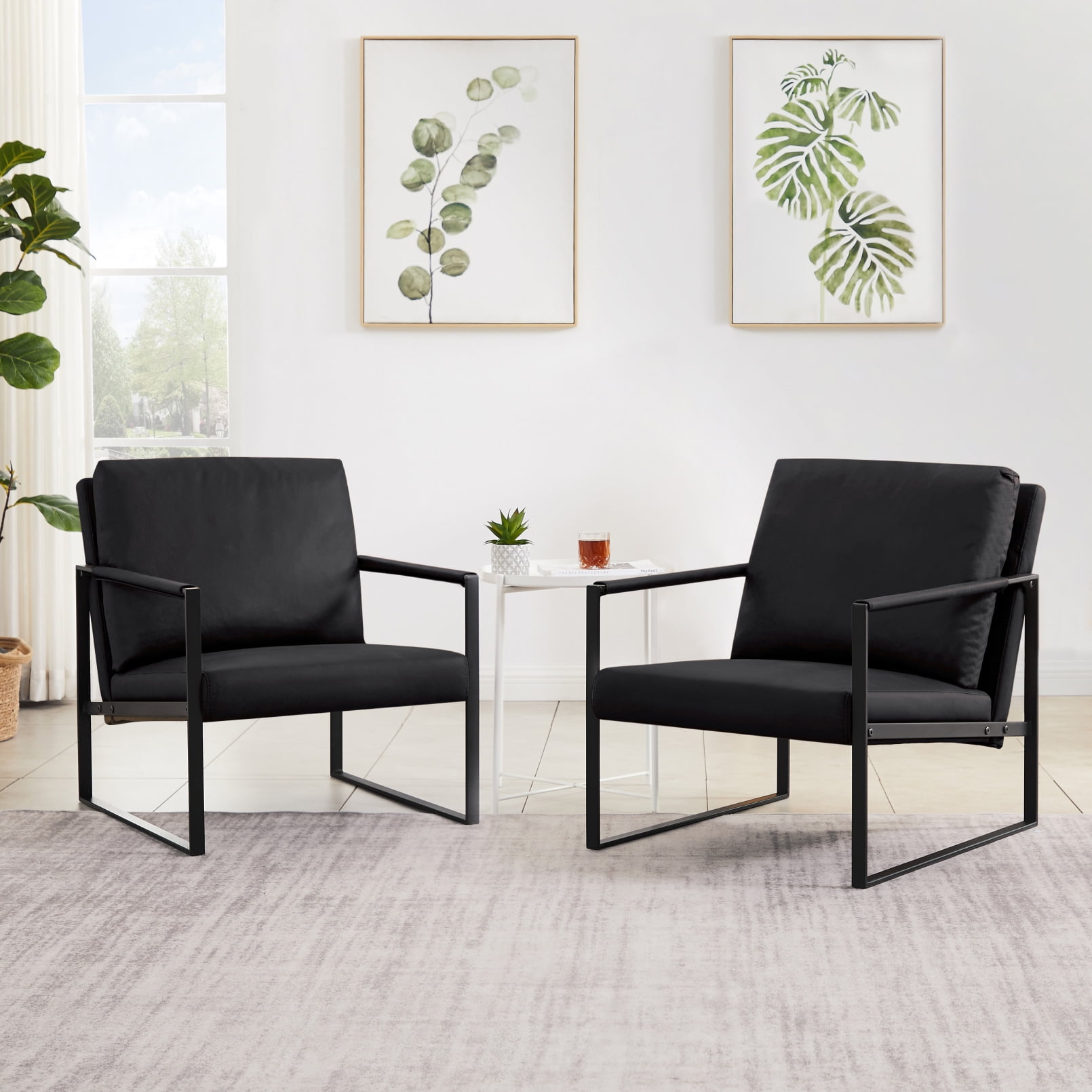 PVC Leather Accent Armchair with Extra Thick Padded Backrest and Seat ...