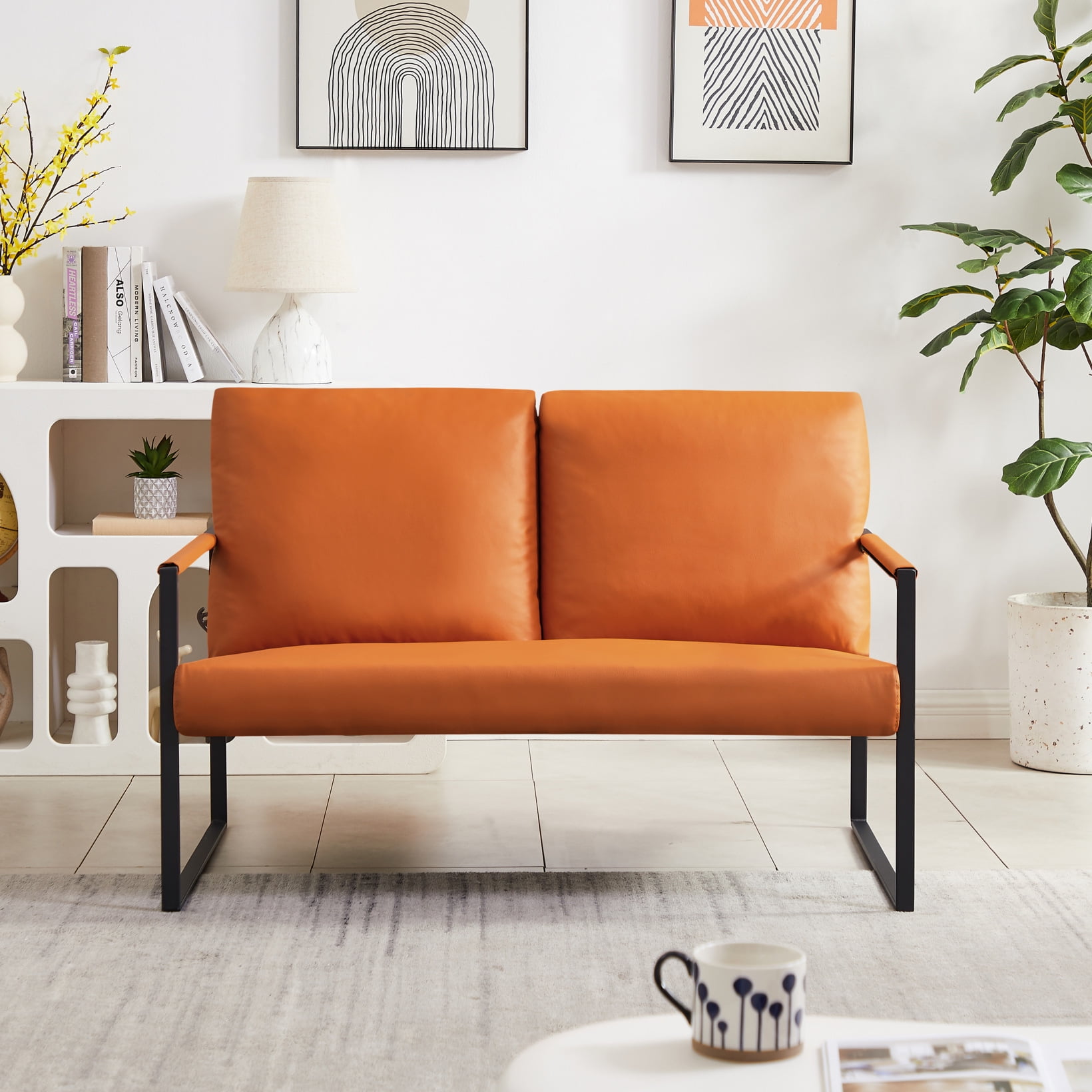 PVC Leather Accent Chair,Armchair With Extra Thick Padded Backrest,Seat ...