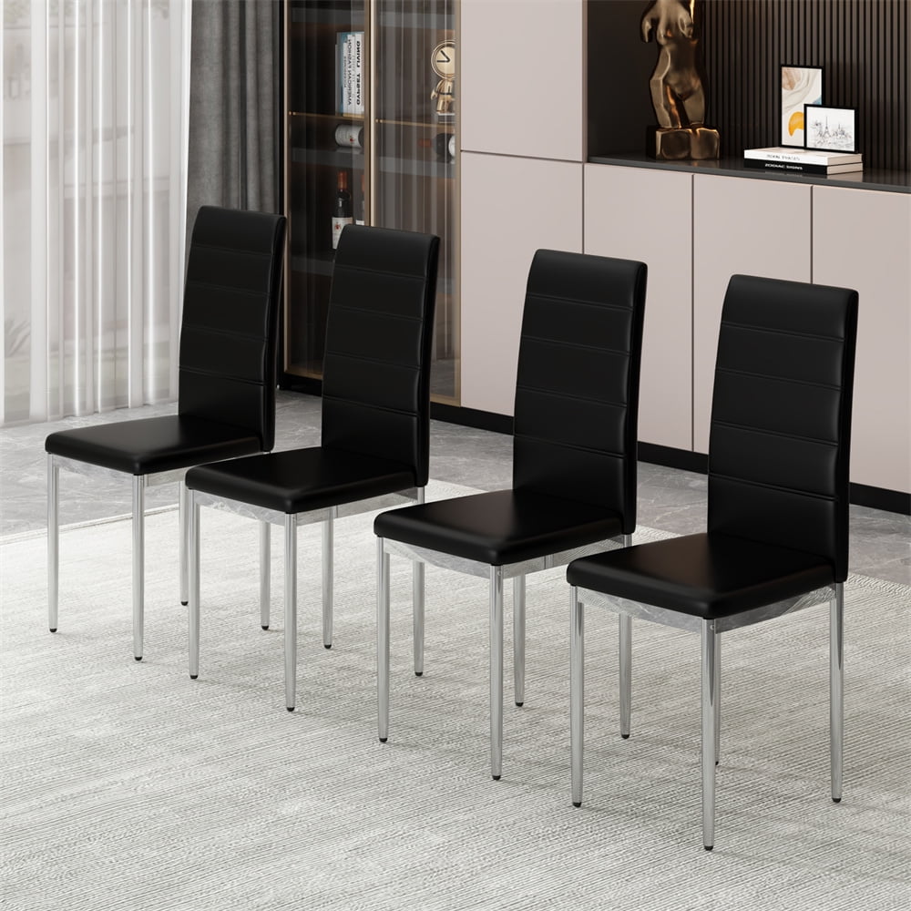 PVC Leather Dining Chairs Set of 4, Modern High Back Dining Room Chairs ...