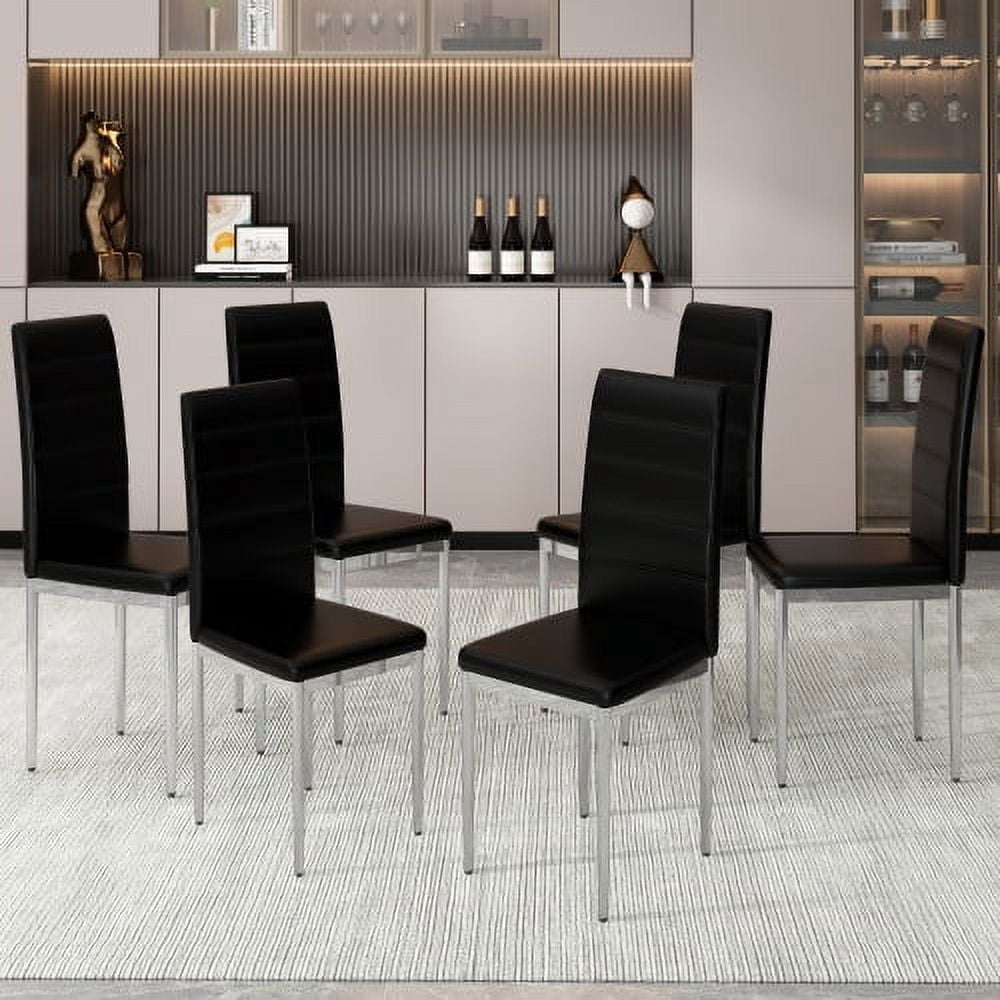 PVC Leather Dining Chairs Set of 6, Modern High Back Dining Room Chairs ...