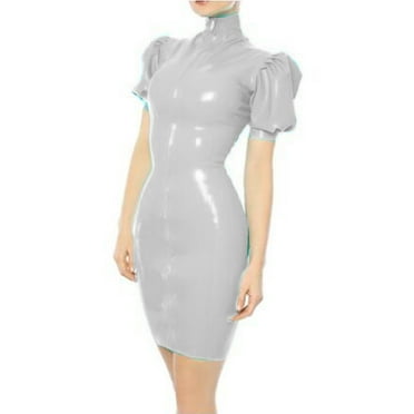 Elegant PVC Wet Look Long Prom Dresses Puff Long Sleeve Glossy Patent ...