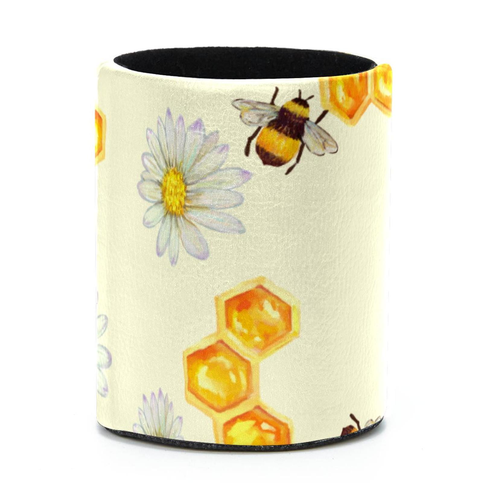PVC Leather Pen Holder Pen Cup Pencil Brush Organizer Hand Painted Honeycomb with Bees-01 ...