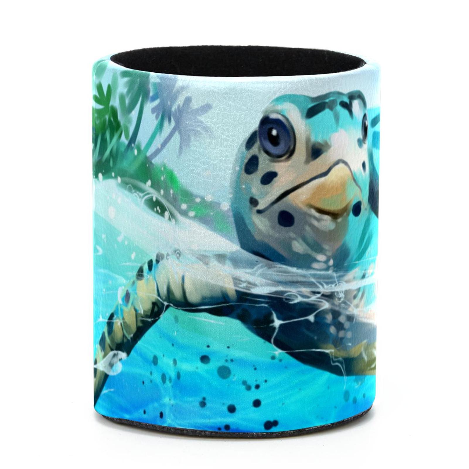 PVC Leather Pen Holder Pen Cup Pencil Brush Organizer Sea Turtle Blue ...