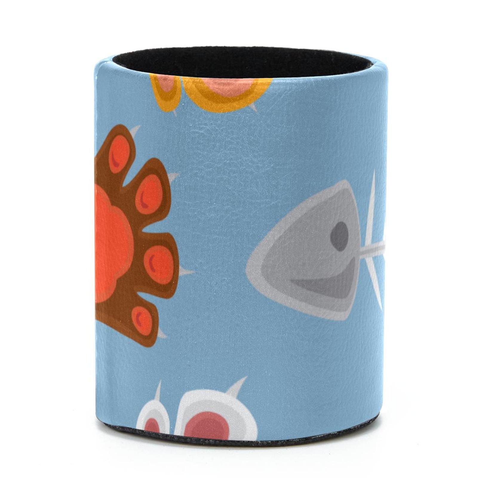 PVC Leather Pen Holder Pen Cup Pencil Brush Organizer cats playing Rock ...