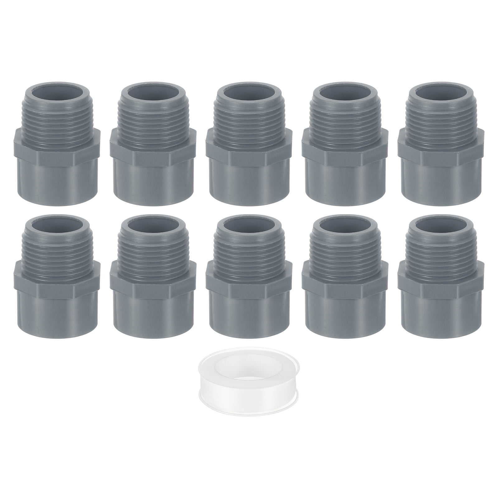 PVC Male Adapter Pipe Fitting, 10Pcs 32mm(1-1/4") 2-Way PVC Pipe Connectors with Sealant Tape ...