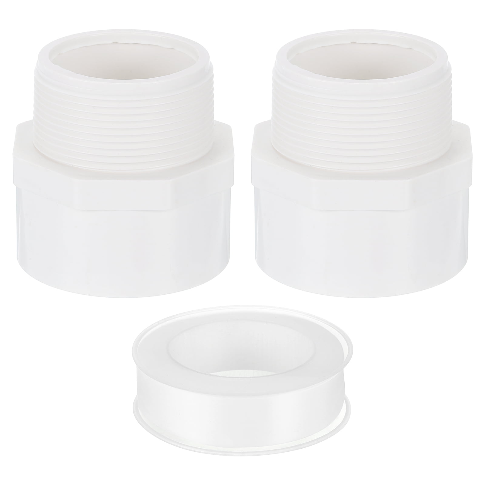 PVC Male Adapter Pipe Fitting, 2Pcs 63mm(2-1/2") 2-Way PVC Pipe Connectors with Sealant Tape ...