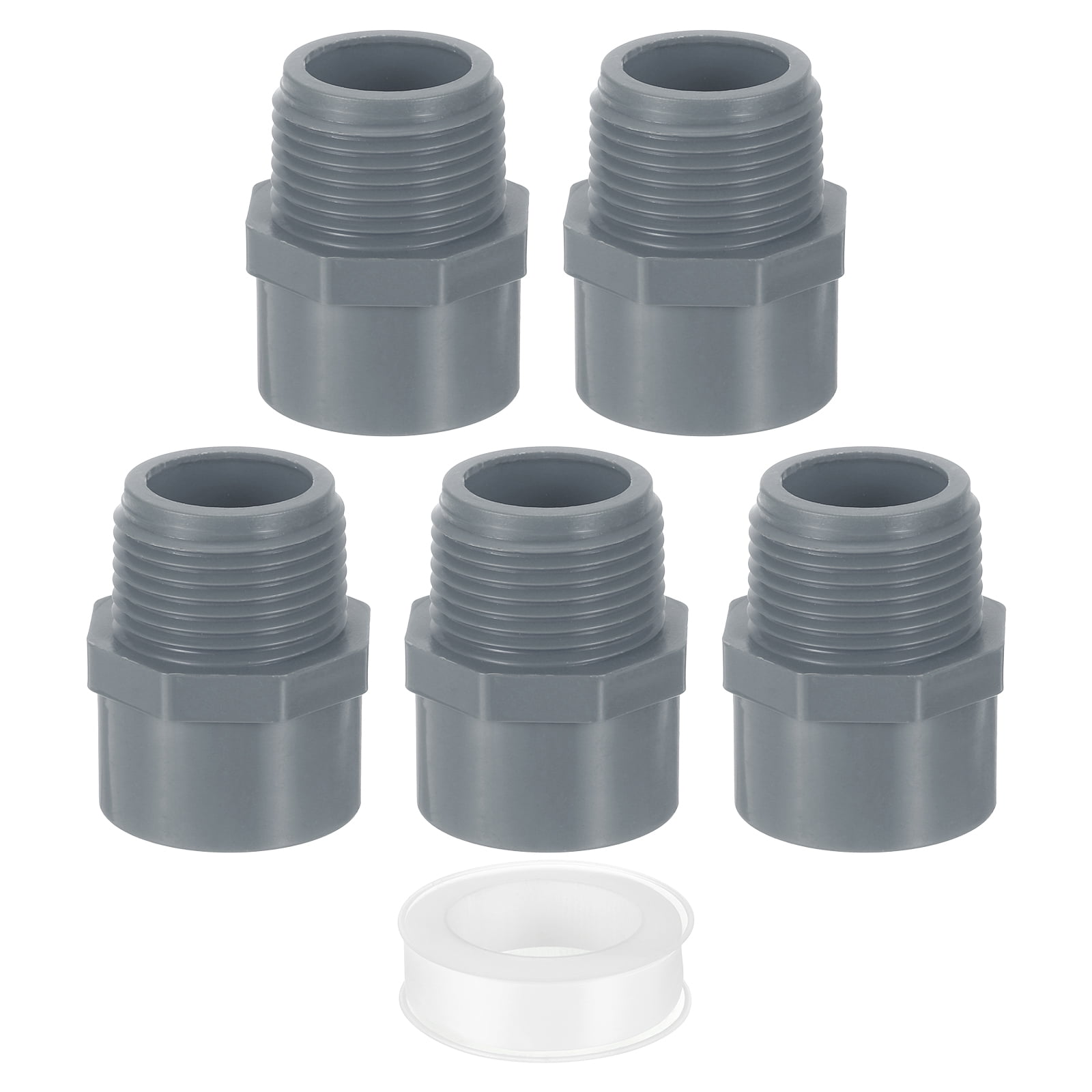 PVC Male Adapter Pipe Fitting, 5Pcs 32mm(1-1/4") 2-Way PVC Pipe Connectors with Sealant Tape ...