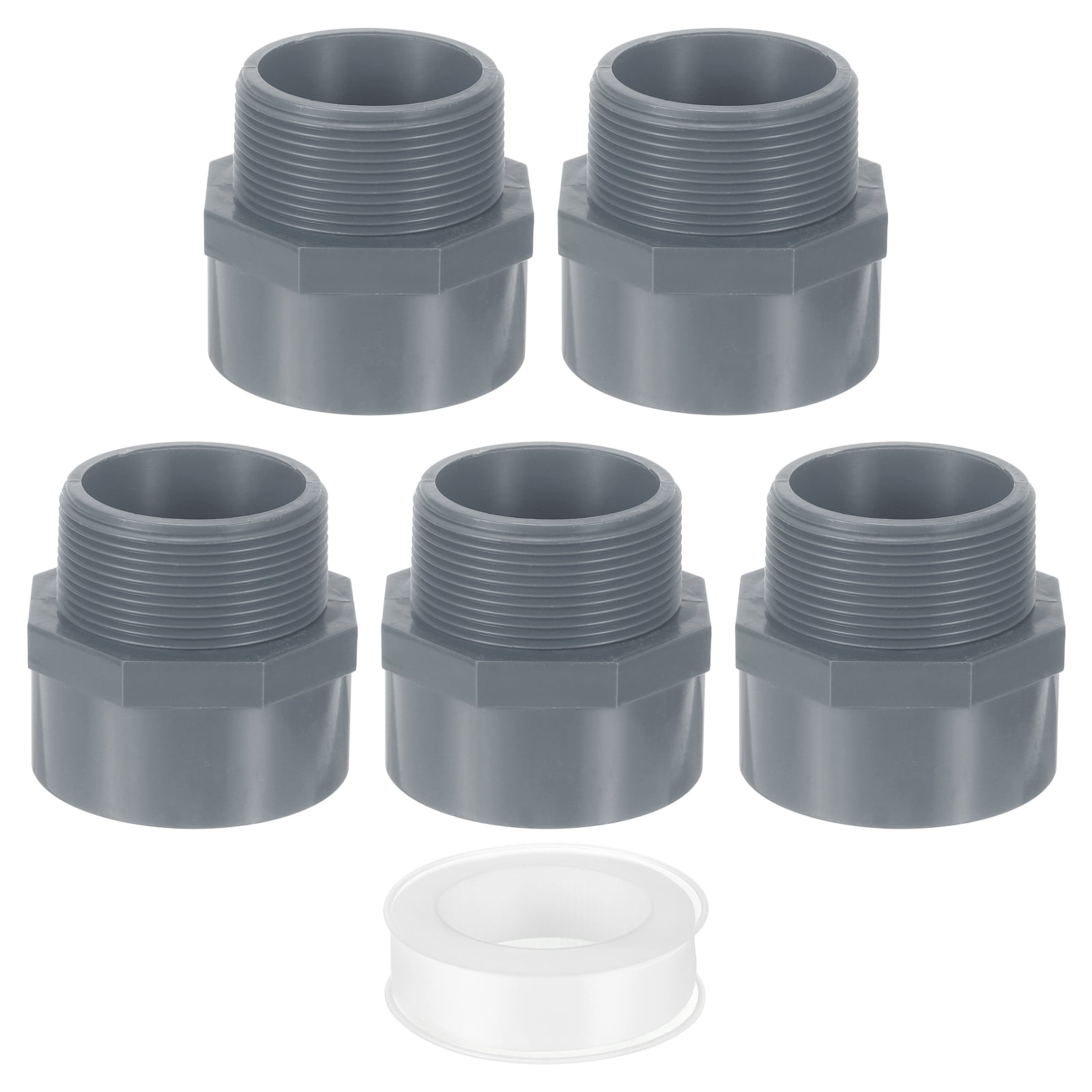 PVC Male Adapter Pipe Fitting, 5Pcs 63mm(2-1/2") 2-Way PVC Pipe Connectors with Sealant Tape ...