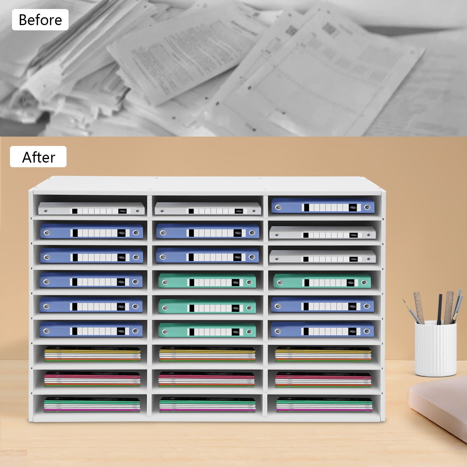 PVC Modern White Capable Organizer 27 Slots Literature Organizer Handle ...
