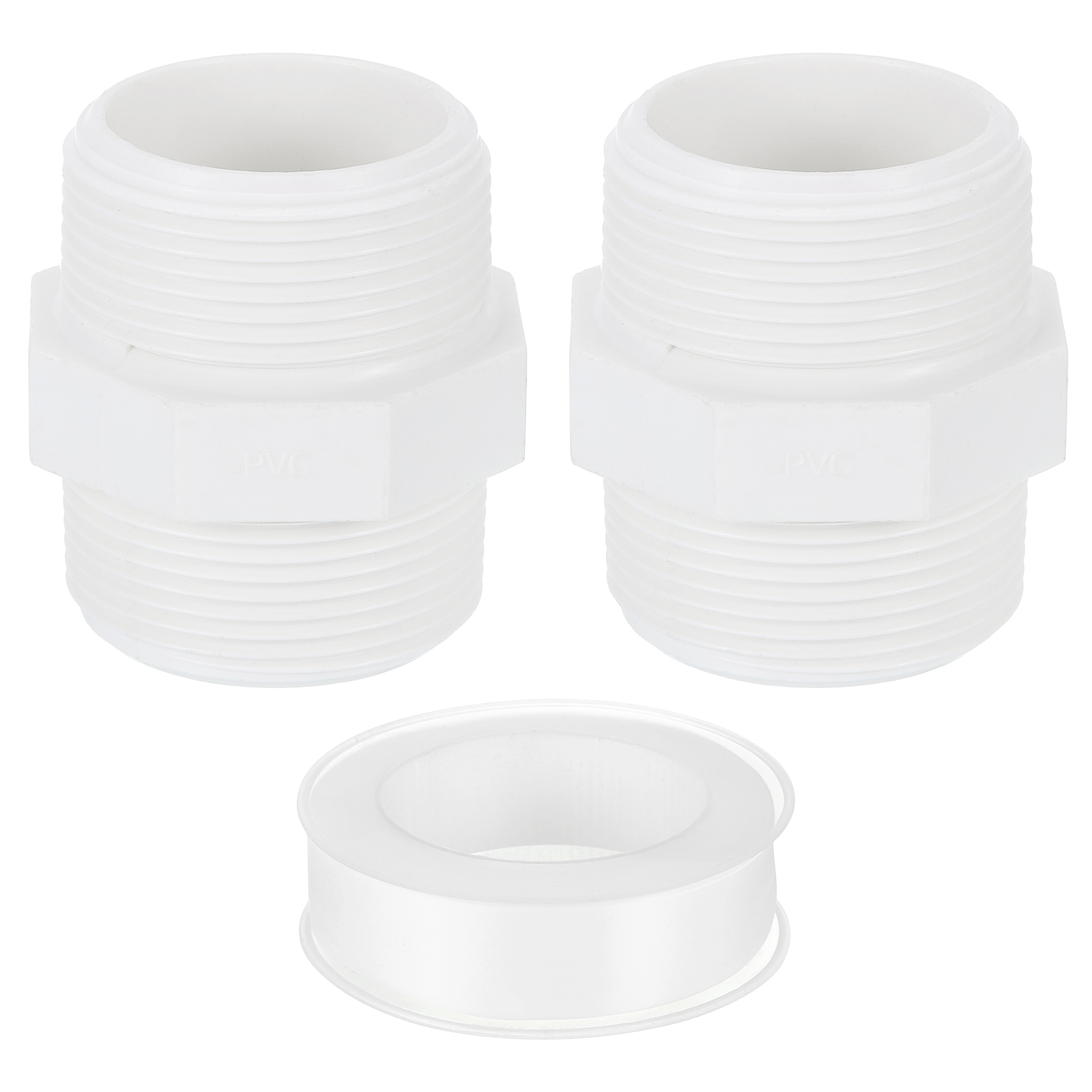 Uxcell PVC Nipple Thread Coupling Adapter Connector, 2Pcs 1-1/2" PVC ...