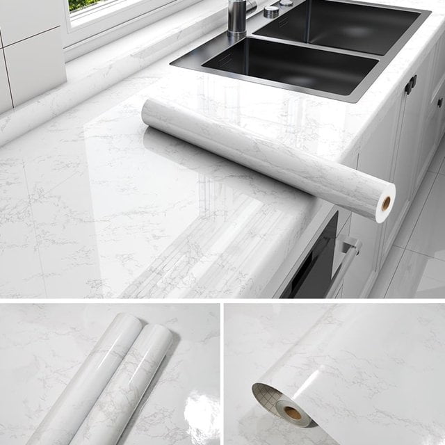 PVC Pearl Film Waterproof Wallpaper Room DIY Self-adhesive Black/White ...