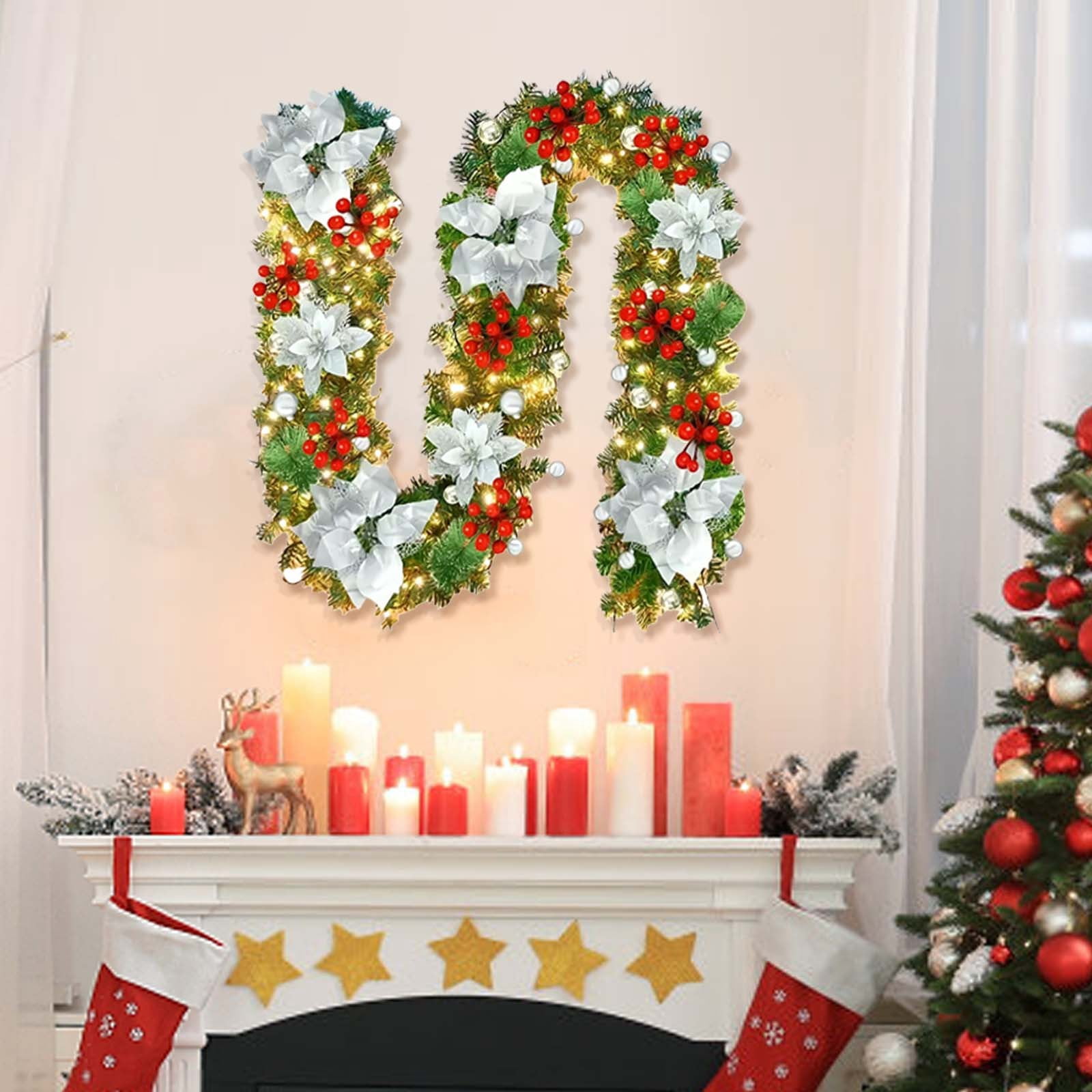 PVC Pine Needle Christmas Garland 2.7m Mixed Greenery, Decorative ...