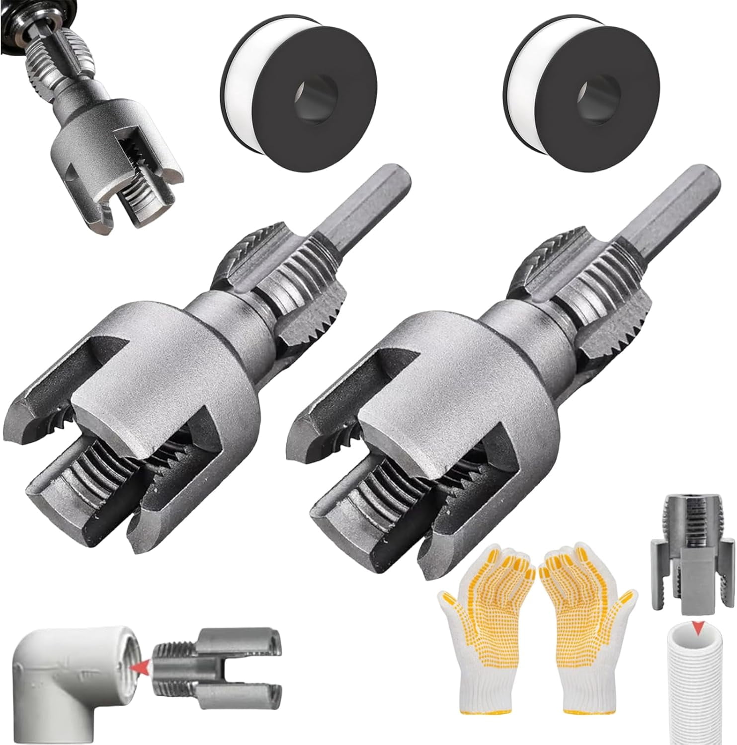 PVC Pipe Threader Kit, Internal & External Pipe Threading Tool for 1/2 ...