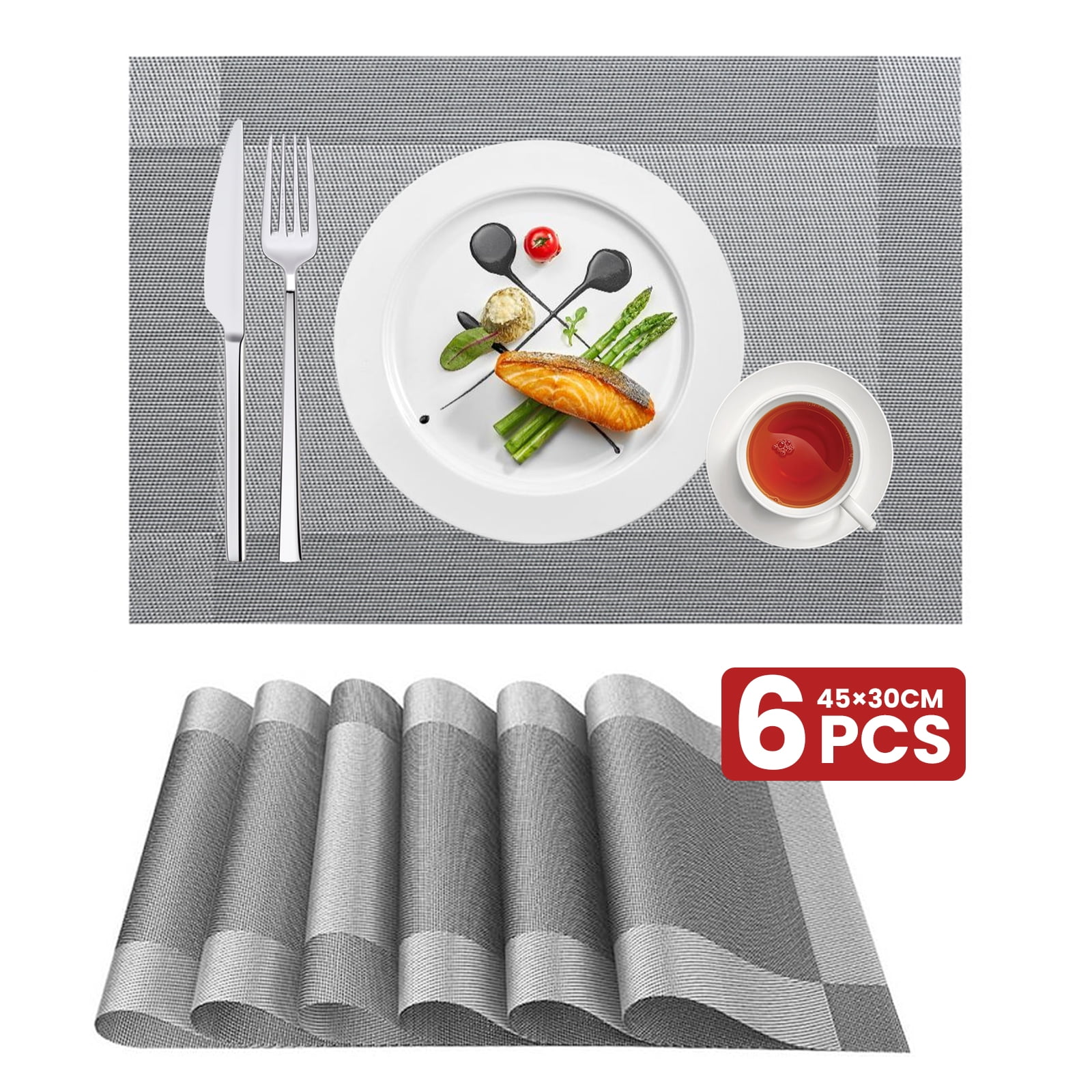 BOZVLOH 6PCS Non-Slip PVC Placemats, Washable, Durable for Dining Table ...