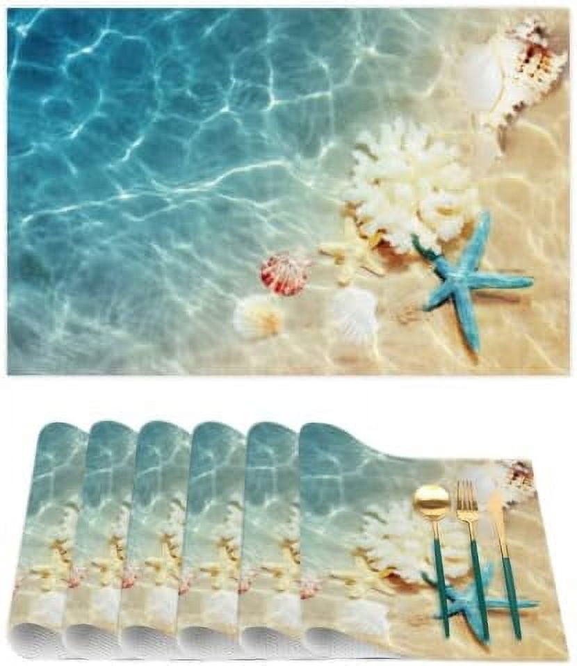 PVC Placemats Set of 6 Bule Ocean Beach Nautical Starfish Kitchen Place ...