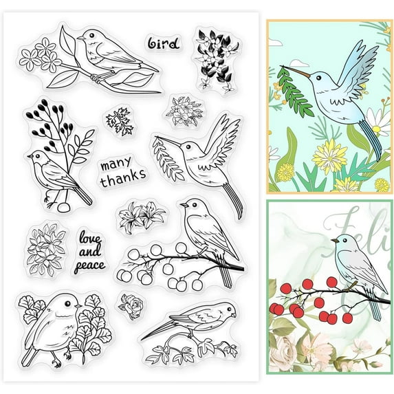 PVC Plastic Stamps for DIY Scrapbooking Bird Pattern 16x11x0.3cm ...