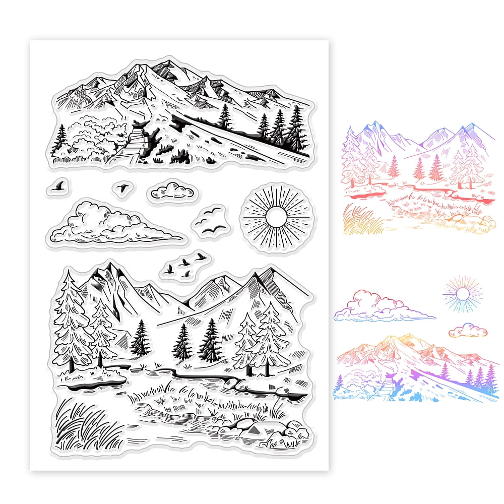 PVC Plastic Stamps for DIY Scrapbooking Stamp Sheets Mountain Pattern ...