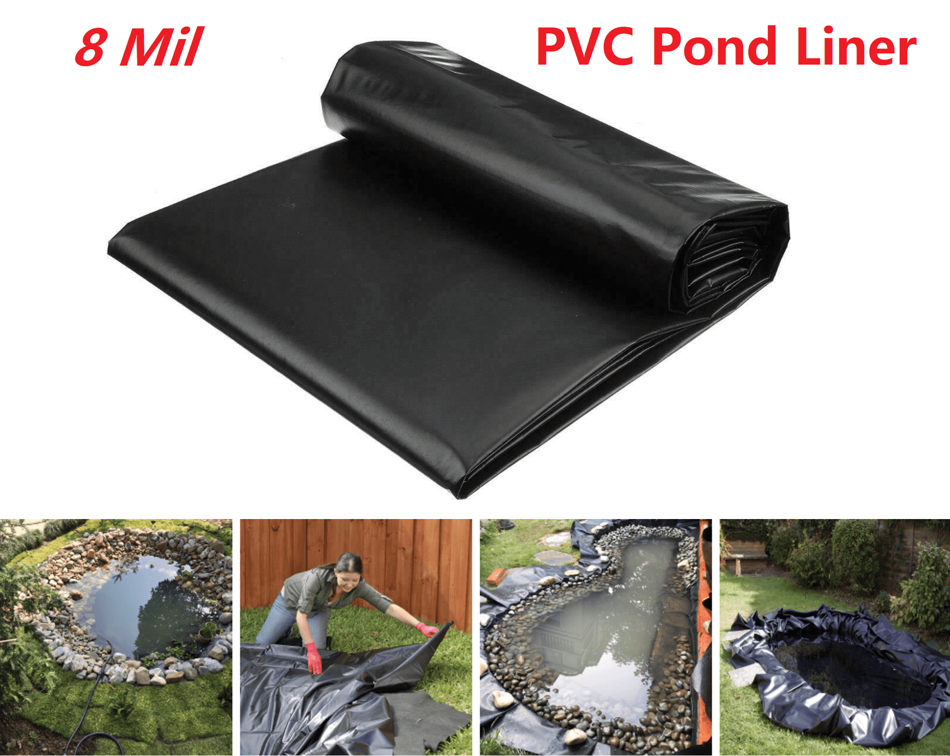 PVC Pond Liner, 7x7 ft 8 Mil Pond Skins for Fish Garden Pools Fountain ...
