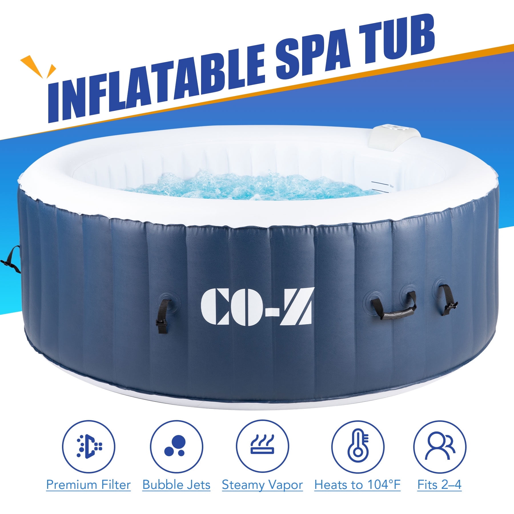 PVC Portable Inflatable Jacuzzi with 120 Jets for Patio & Backyard ...