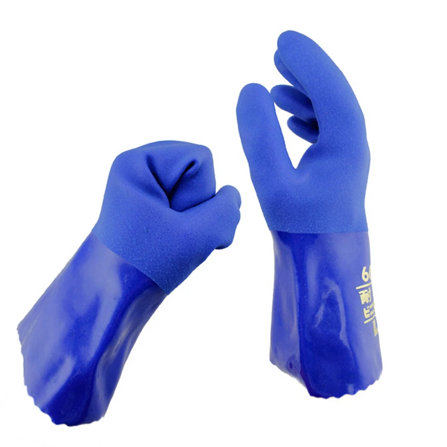 PVC Rubber Oil Resistant Gloves Acid and Alkali Resistant 1 Pair Blue ...
