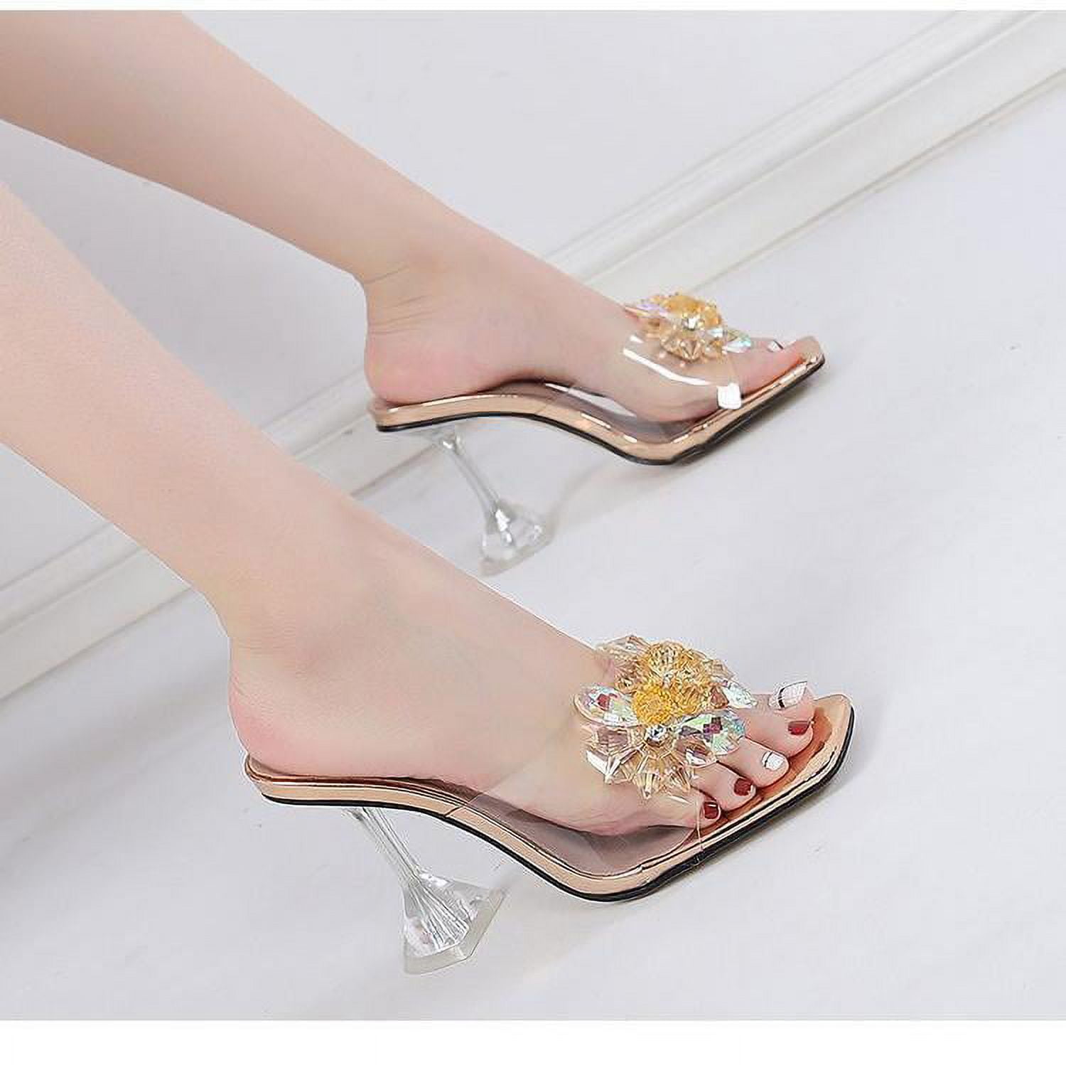 PVC Sandals Women Pointed Clear Heel Glass High Heel Stilettos Sexy ...