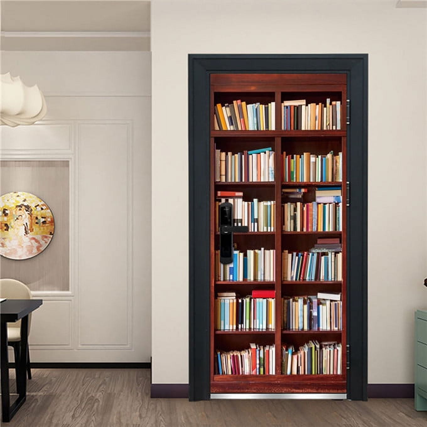 PVC Self Adhesive 3D Bookshelf Door Stickers Mural Imitation Wooden ...