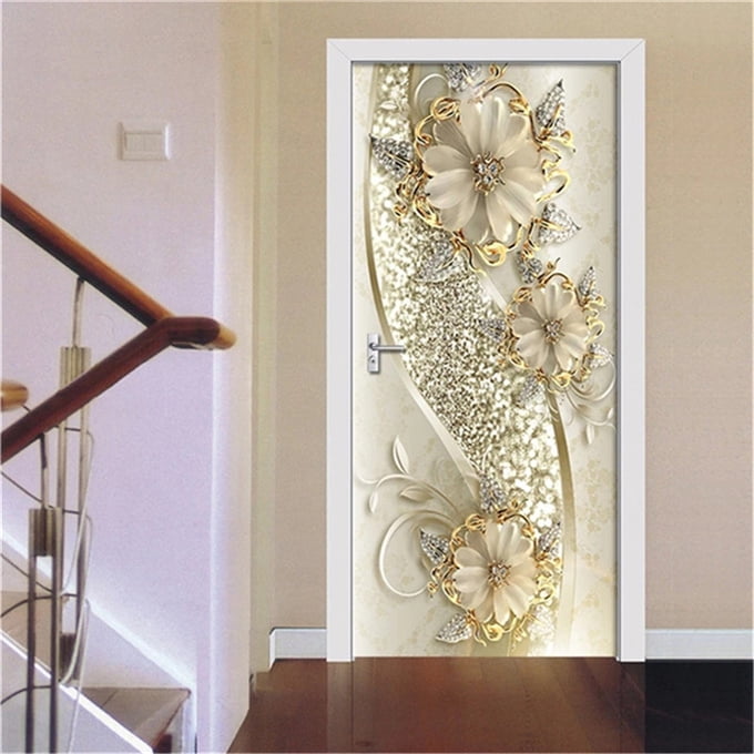 PVC Self Adhesive Door Sticker Golden Pattern Wallpaper Waterproof ...