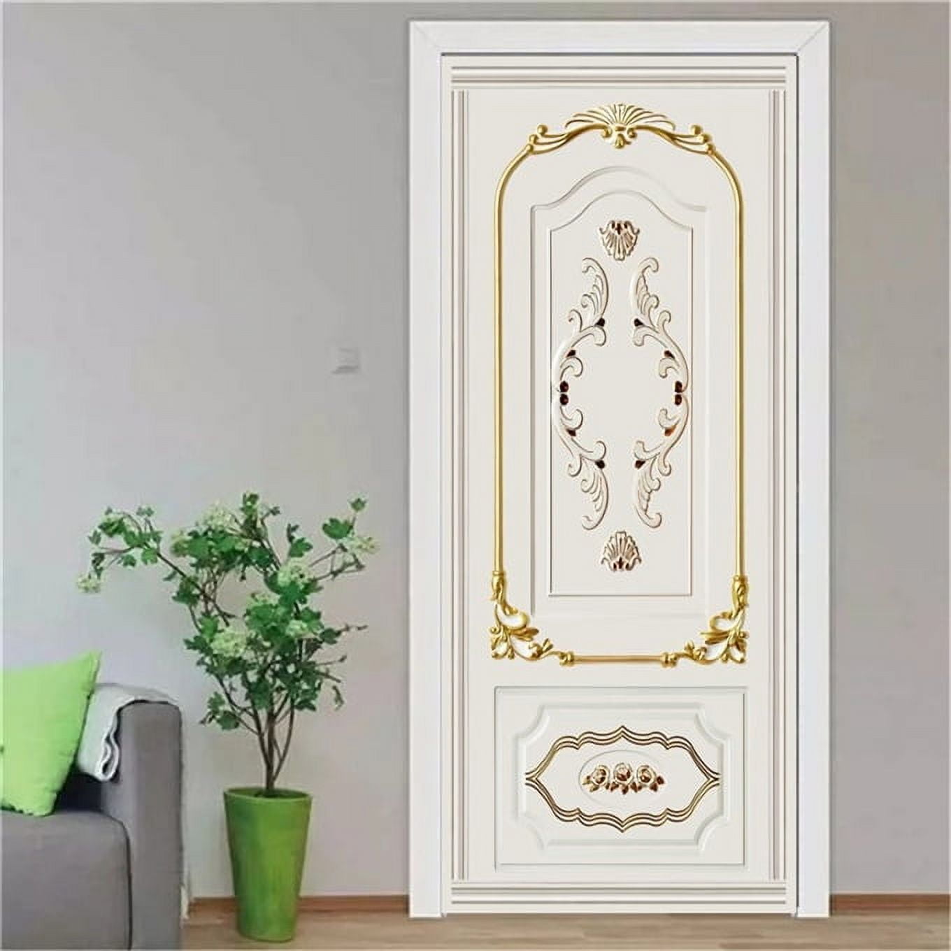 PVC Self Adhesive Door Sticker Golden Pattern Wallpaper Waterproof ...