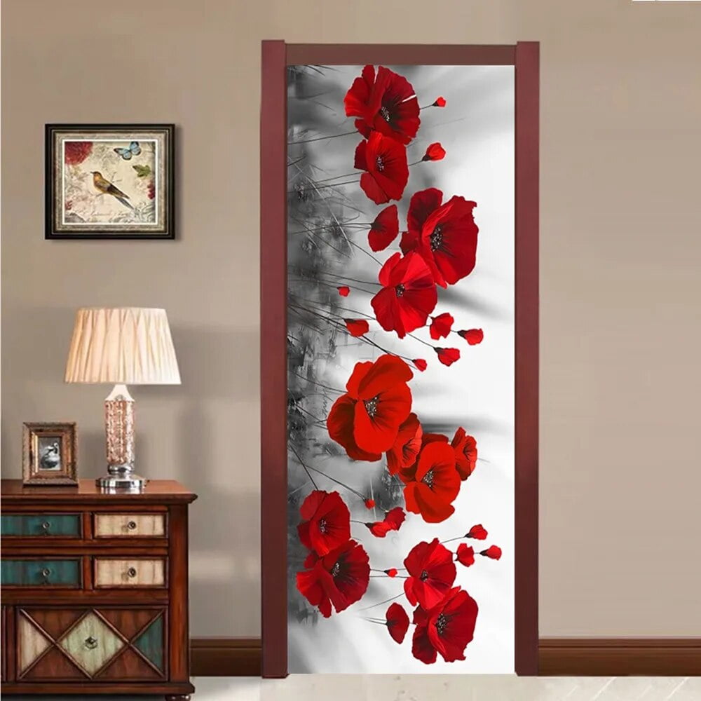 PVC Self-Adhesive Waterproof Door Sticker 3D Flowers Background Woman ...