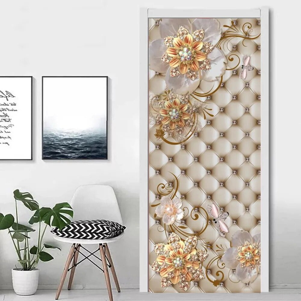 PVC Self-Adhesive Waterproof Door Sticker 3D Flowers Background Woman ...