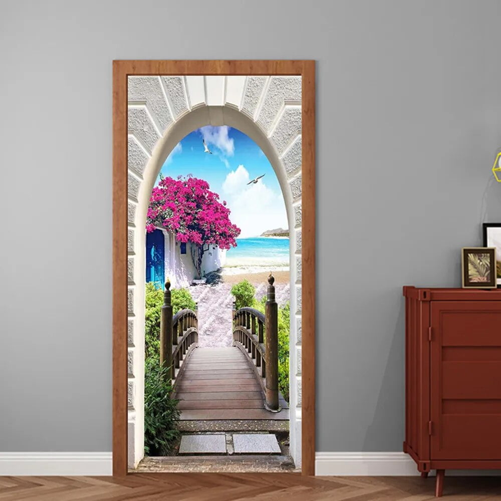 PVC Self-Adhesive Waterproof Door Sticker 3D Flowers Background Woman ...