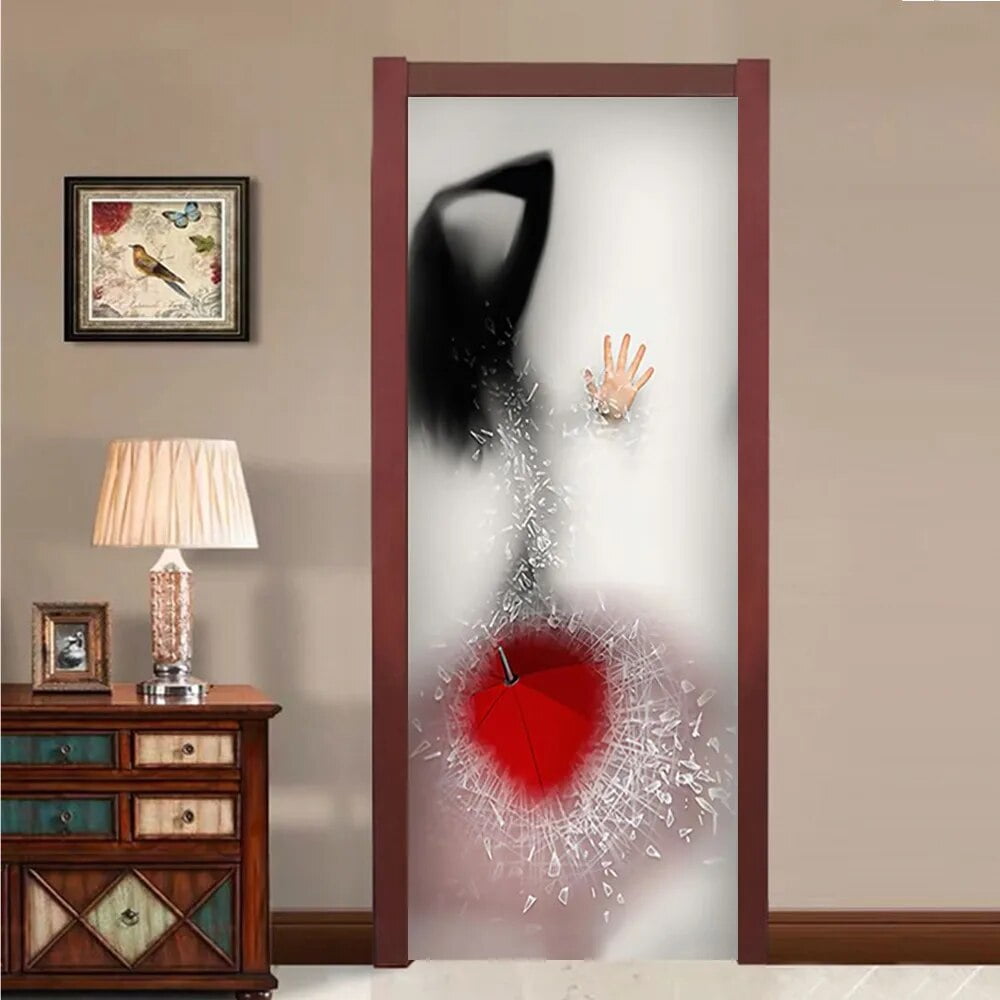 PVC Self-Adhesive Waterproof Door Sticker 3D Flowers Background Woman ...