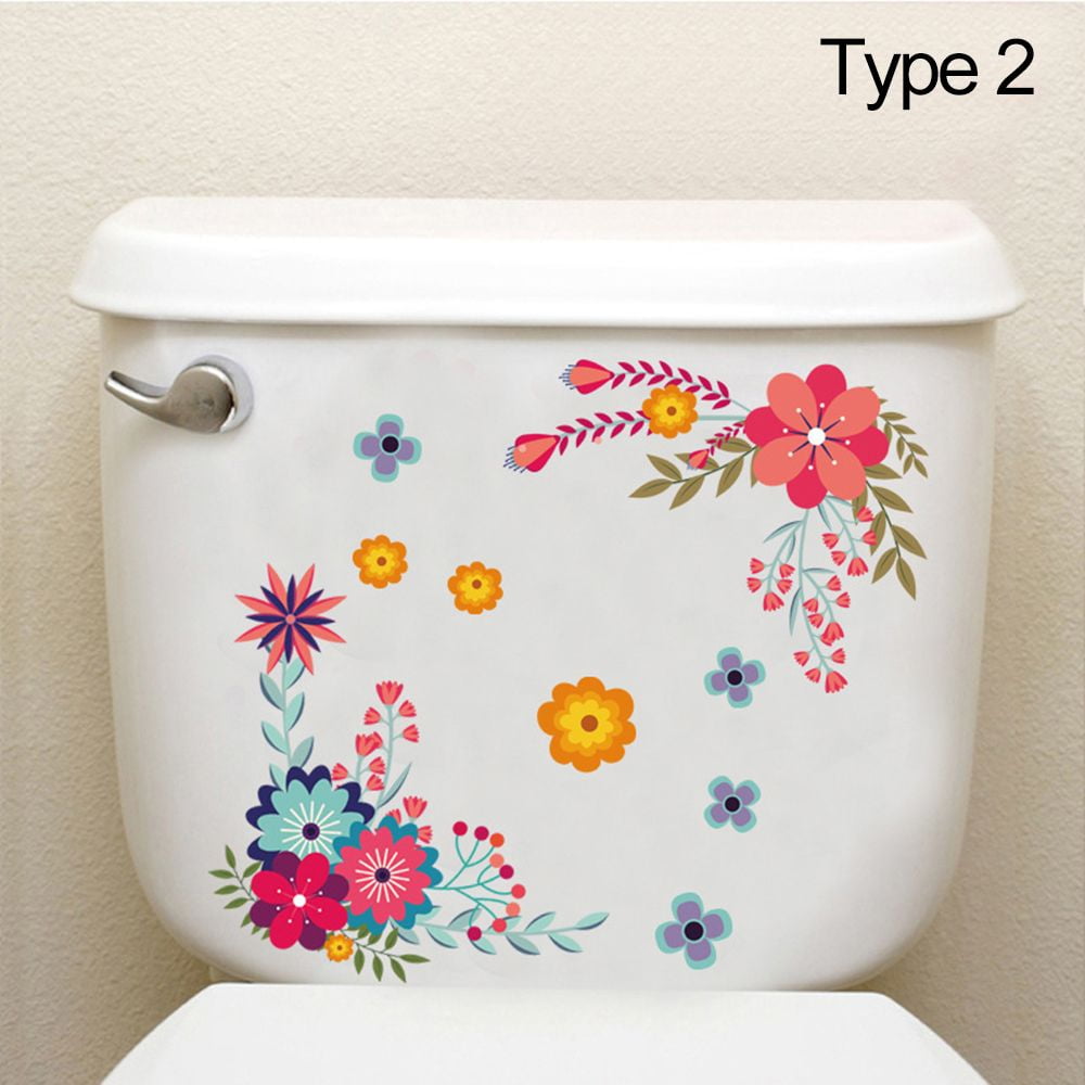 PVC Self-adhesive Creative Design Wall Mural Floral Toilet Stickers ...
