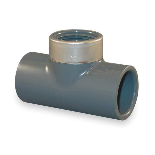 PVC, Stainless Steel Tee, Socket x Socket x FNPT, 1 1/2 in x 1 in Pipe ...