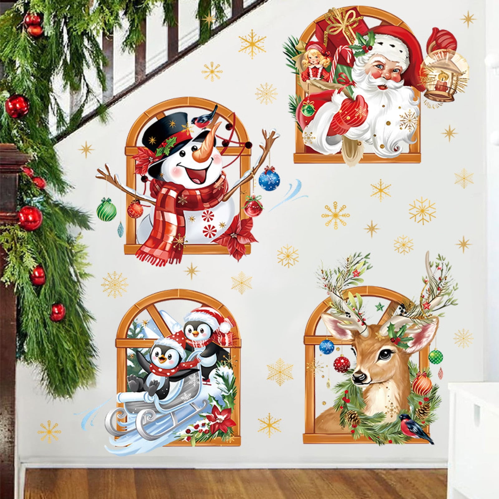 PVC Static Cling Christmas Window Stickers, Holiday Party Decoration ...