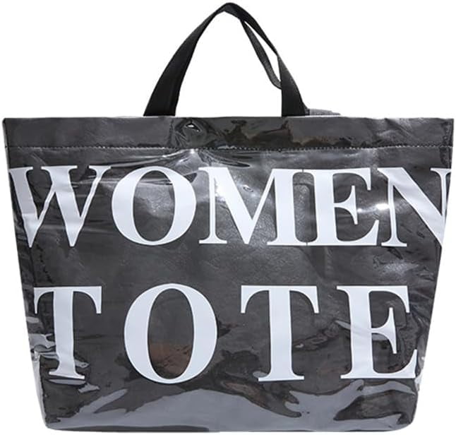 PVC Tote Bag for Women Letter Print Kraft Paper Shoulder Handbag Clear ...